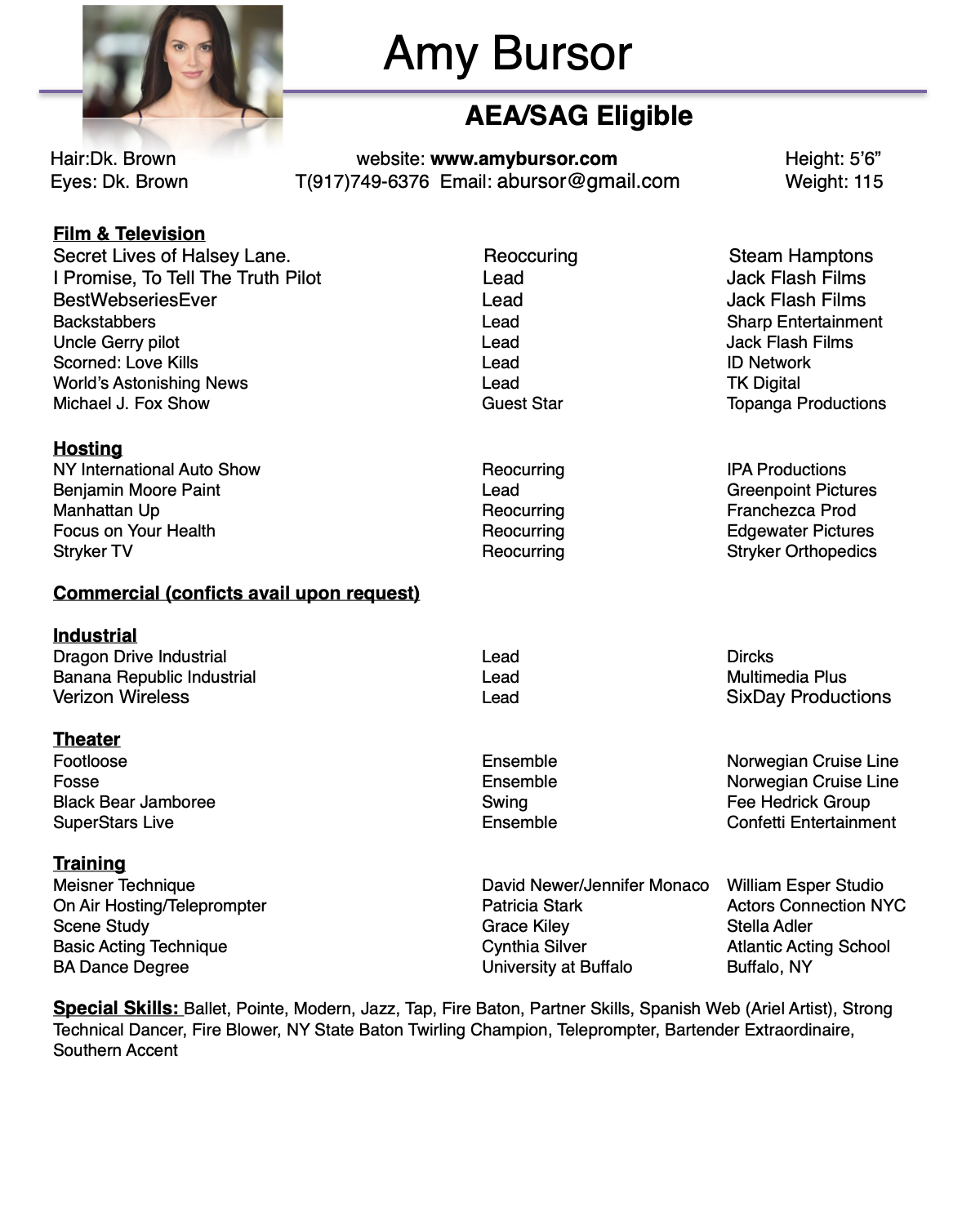 Resume – Actor | Amy Bursor